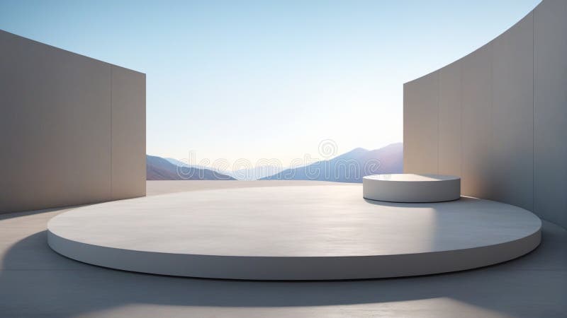 Empty Concrete Floor and Round White Podium Stock Illustration ...
