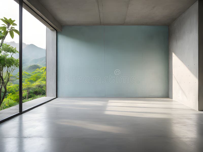 Empty Concrete Interior, Modern House with Sunlight Stock Illustration ...