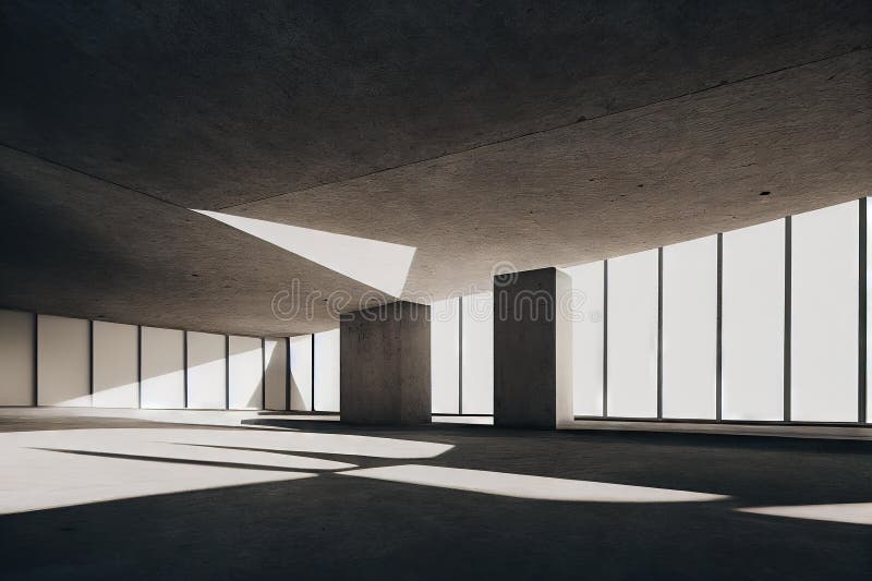 Empty Concrete Open Space Interior with Sunlight. Stock Illustration ...