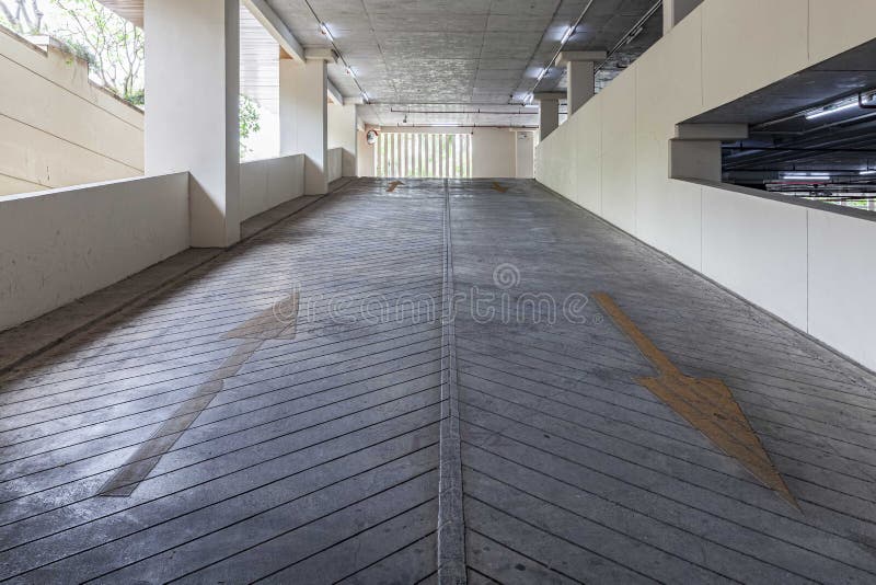 Concrete Passageway Inside the Car Park Building at the Office Building ...
