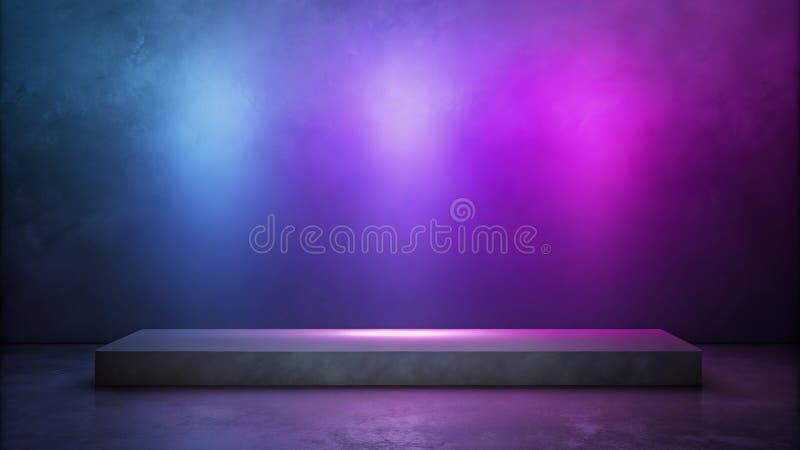 Empty Concrete Platform Illuminated by Vibrant Neon Lights. Generative ...