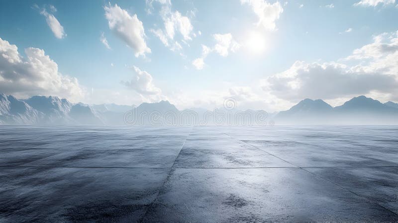 Empty Concrete Platform with Mountain Background Illustration Stock ...