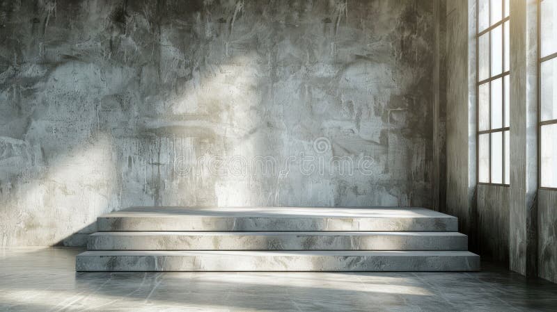 Empty Concrete Platform with Stairs in a Modern Industrial Interior ...