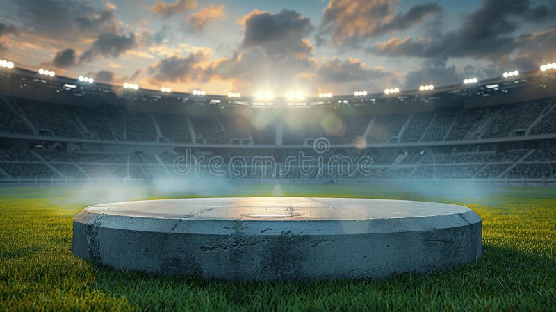 Empty Concrete Podium Under Spotlight in Football Stadium Grass Stock ...