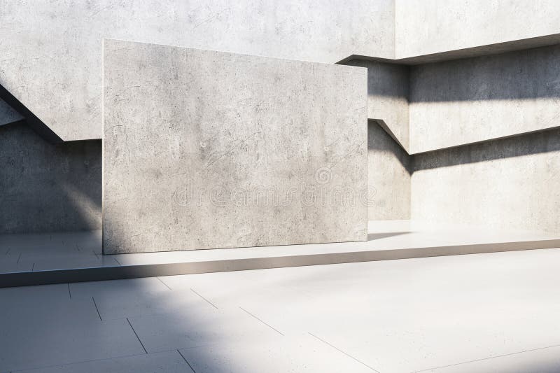Empty Concrete Poster Frame in a Gallery Interior with Sunlight Casting ...