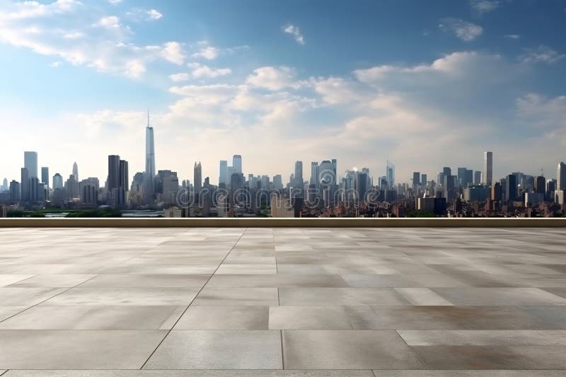 Empty Concrete Rooftop on the Background of a Beautiful Cityscape ...