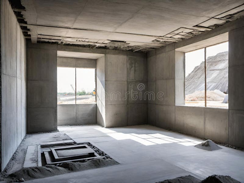 Empty Concrete Room with Large Window Stock Illustration - Illustration ...