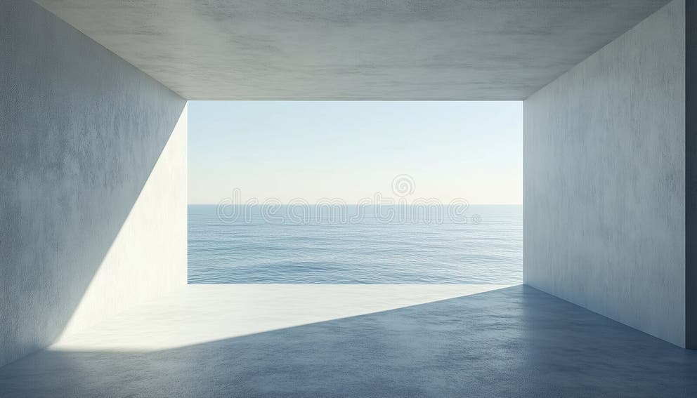 Empty Concrete Room with a Large Window Overlooking the Sea Stock Image ...