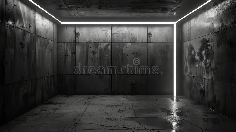 Empty Concrete Room with Led Light Illumination. Modern Rendering of a ...