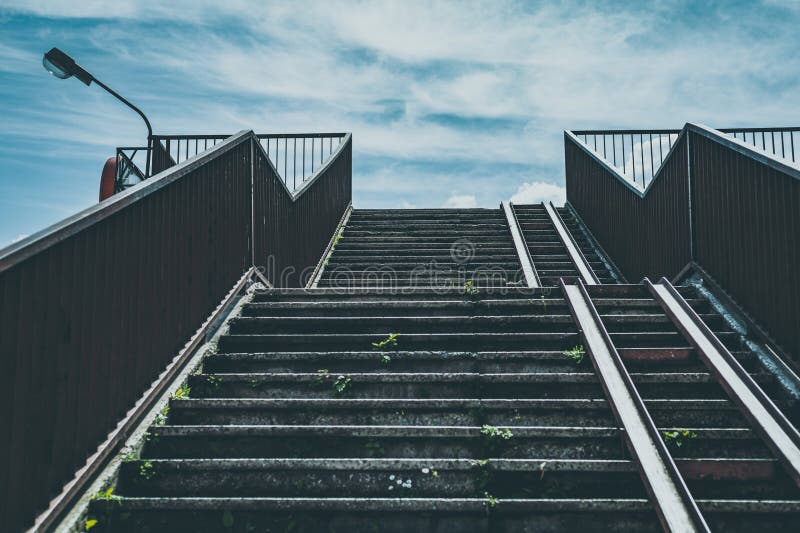 Empty Concrete Stairs with Railings in Outdoors Stock Photo - Image of ...