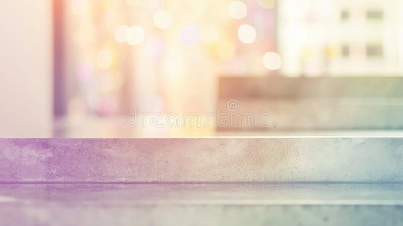 Empty Concrete Table Top with Blurred Brightly Lit Shop Interior ...