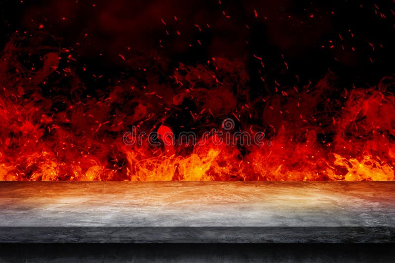 Orange Fire or Flames with Sparkles and Smoke in Red Brick Background ...