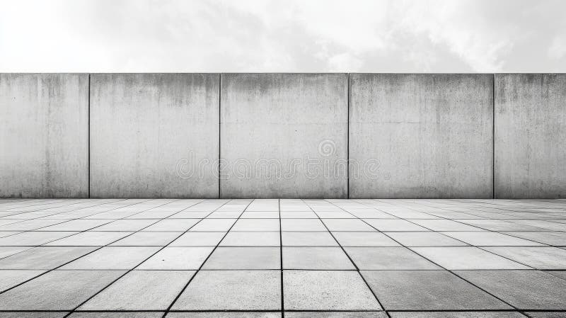 Empty Concrete Tiled Floor with Concrete Wall and Cloudy Sky Stock ...