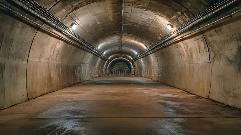 Empty Concrete Tunnel with Industrial Lighting Creating a Futuristic ...