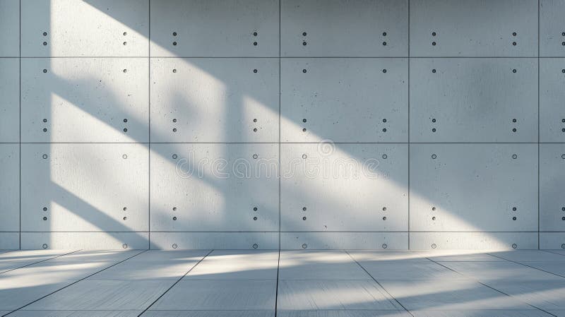 Empty Concrete Wall with Sunlight Casting Shadows through Windows Onto ...