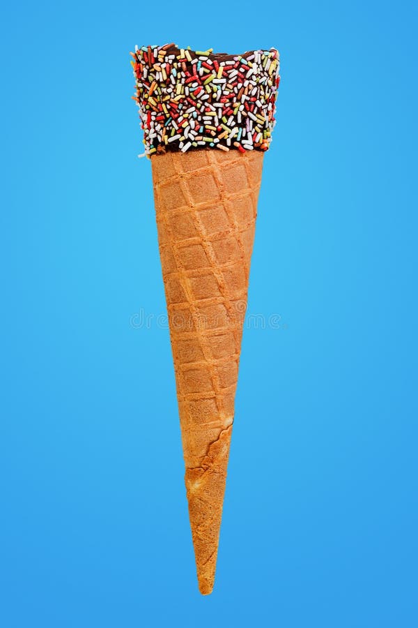 Empty Cone with Colored Sugar and Chocolate on a Blue Background. Stock ...