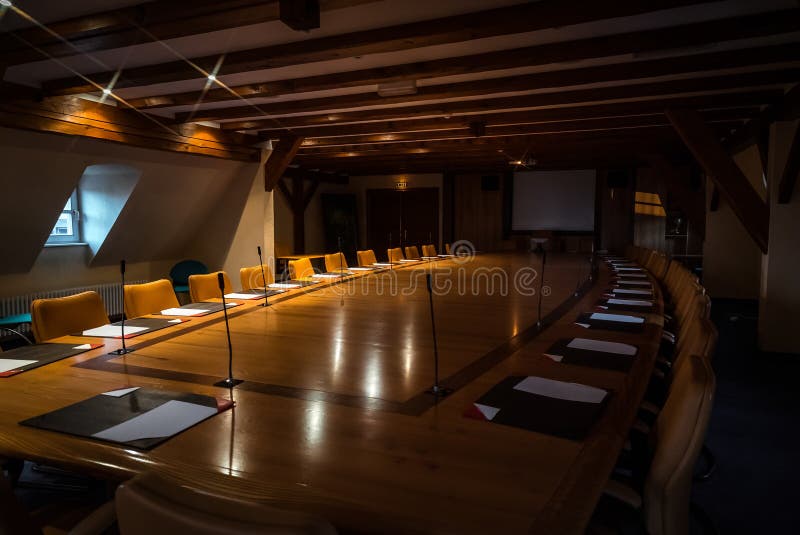 Empty Conference Hall at Night Ready for Session Stock Image - Image of ...