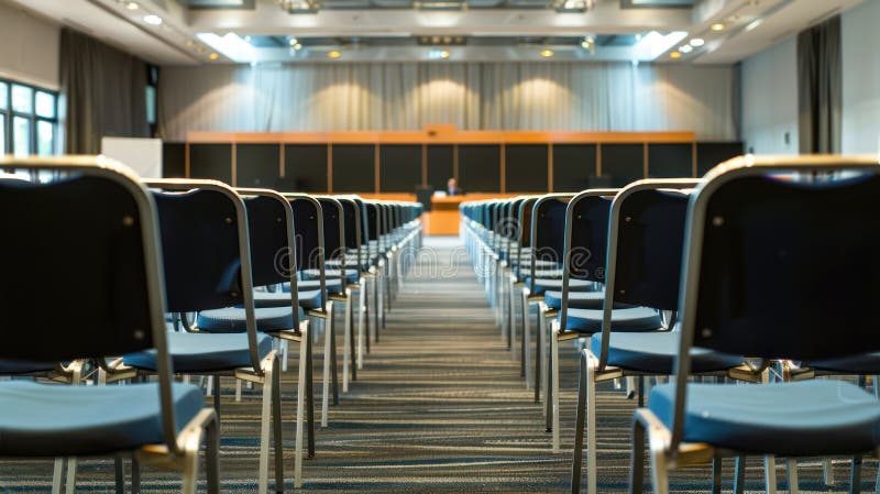 An Empty Conference Hall with Rows of Chairs and a Clear Aisle Stock ...