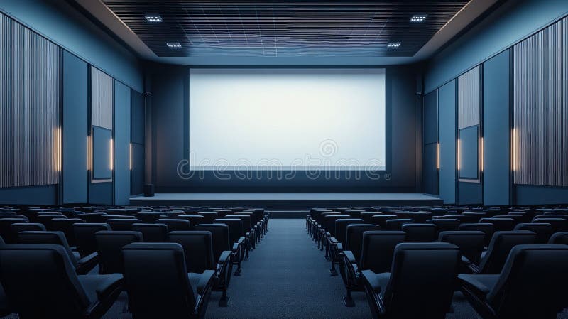 Empty Conference Room with Black Chairs, Blank White Screen Mockup ...