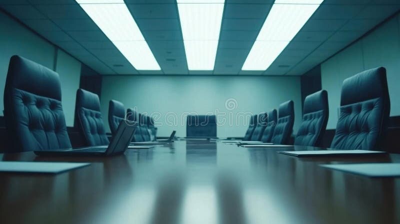 Empty Conference Room with Chairs Around Table and Corporate Ambience ...
