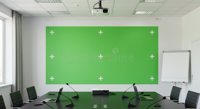 Modern Conference Room with Green Screen Stock Illustration ...