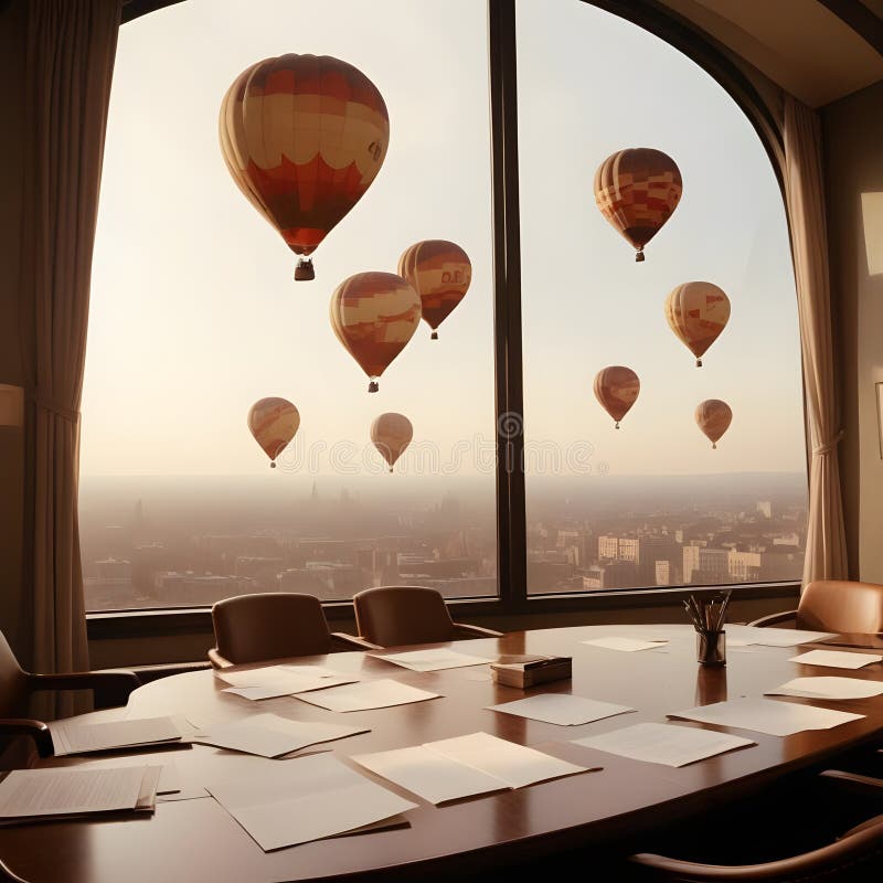 An Empty Conference Room with a Large Window Overlooking a Cityscape ...