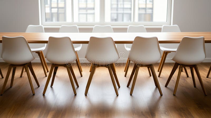 Empty Conference Room with Long Table and White Chairs before Business ...