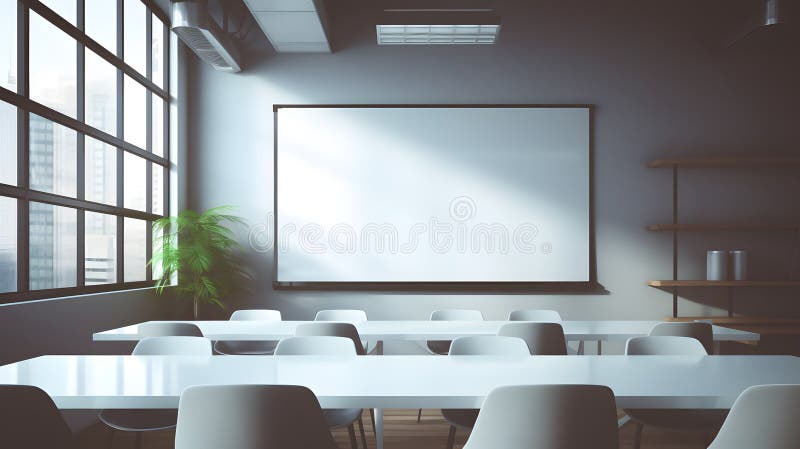 Empty Conference Room with Modern Projector Screen Stock Illustration ...