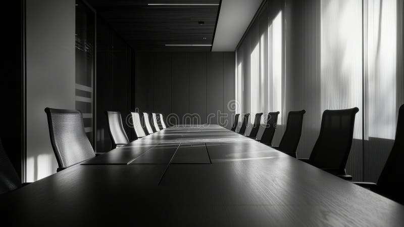 Empty Conference Room Table with Chairs Windows Stock Illustration ...