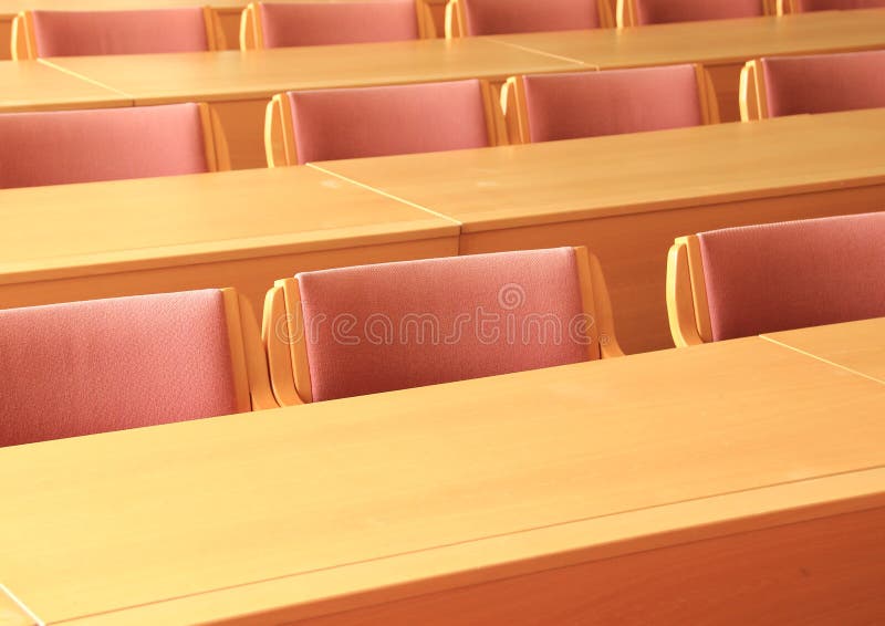 Empty Conference Room with Wooden Chairs Facing Front Stock Image ...