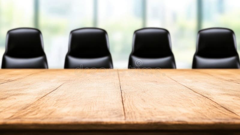 Empty Conference Room with Wooden Table and Black Chairs Stock Image ...