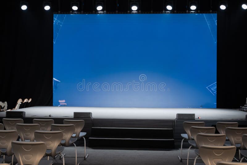Empty Conference Stage Blank Blue Screen Stock Photos - Free & Royalty ...