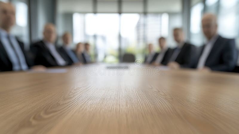 Empty Conference Table with Blurred Businesspeople Stock Illustration ...