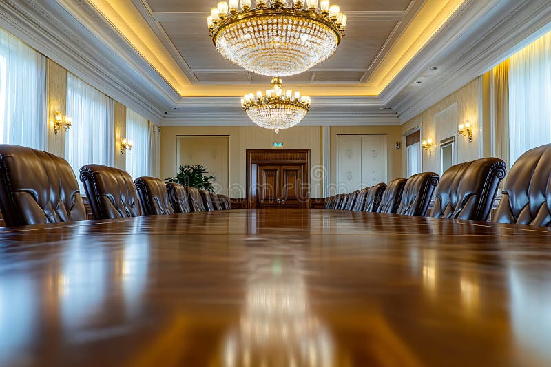 Empty Conference Table with Leather Chairs in a Luxurious Room Stock ...