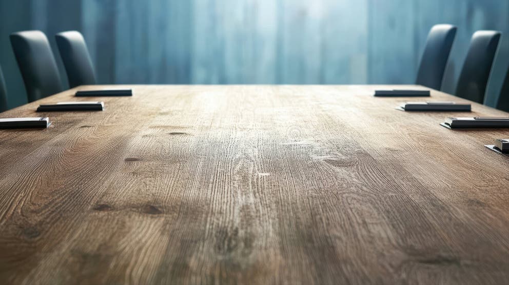 Empty Conference Table with Place Settings Ready for Meeting ...