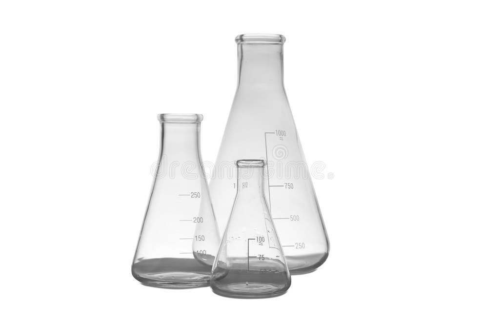 Empty Conical Flasks on Background. Laboratory Glassware Stock Photo ...