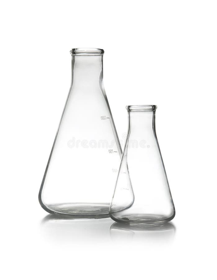 Empty Conical Flasks on Table. Stock Photo - Image of medical, gray ...