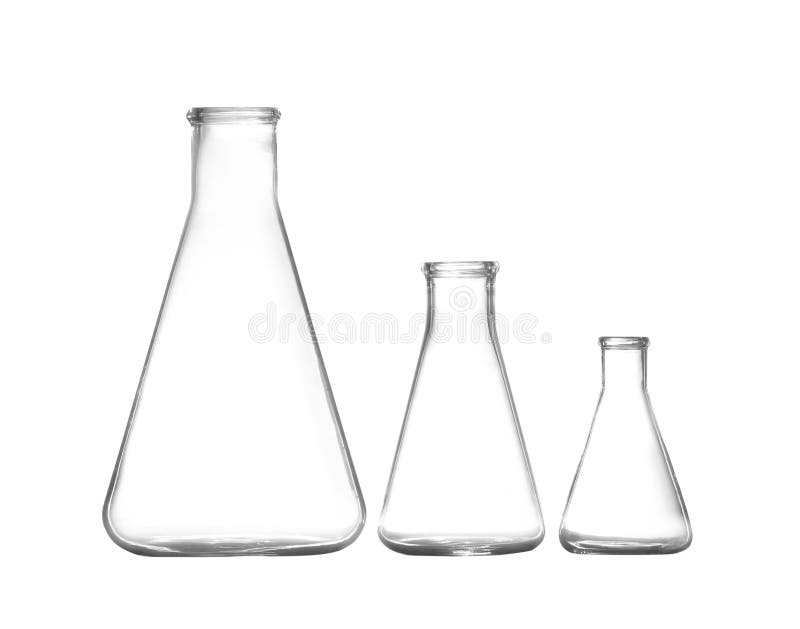 Empty Conical Flasks on White. Chemistry Glassware Stock Image - Image ...