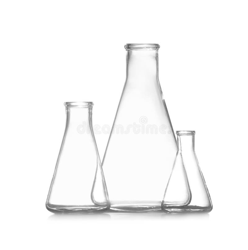 Empty Conical Flasks on White. Chemistry Glassware Stock Image - Image ...