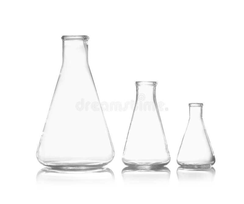 Empty Conical Flasks on White. Chemistry Glassware Stock Image - Image ...