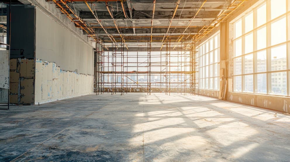 Empty Construction Area with Scaffolding and Partially Stock ...