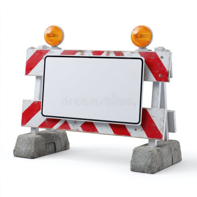 Empty Construction Barrier with Warning Lights and Blank Sign Stock ...