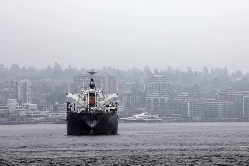 Empty Container Ship Floating Near the Shore Stock Image - Image of ...
