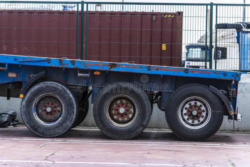 Empty Container Trailer Parked in a Loading Dock Stock Image - Image of ...