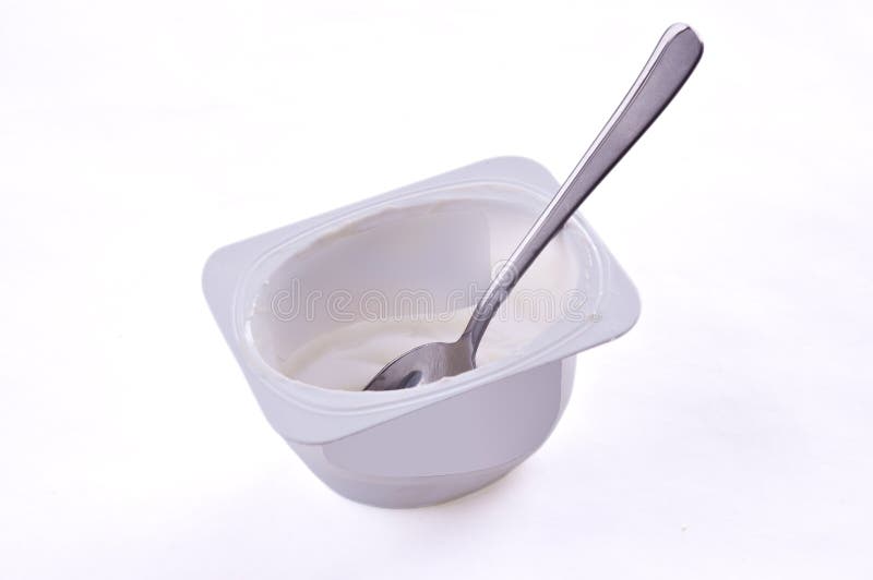 Empty Container of Yoghurt with a Tea Spoon Stock Image - Image of ...