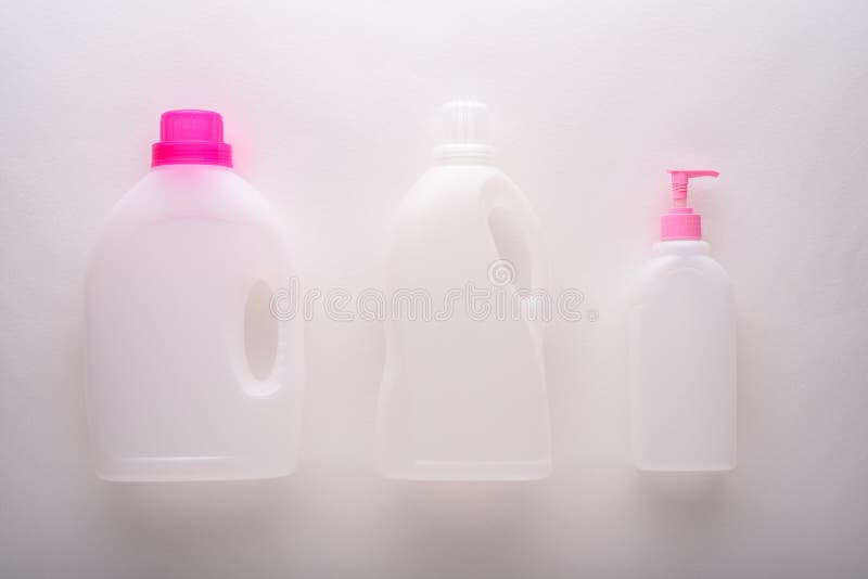 Empty Containers Bottles of Cleaning Products in White on White ...