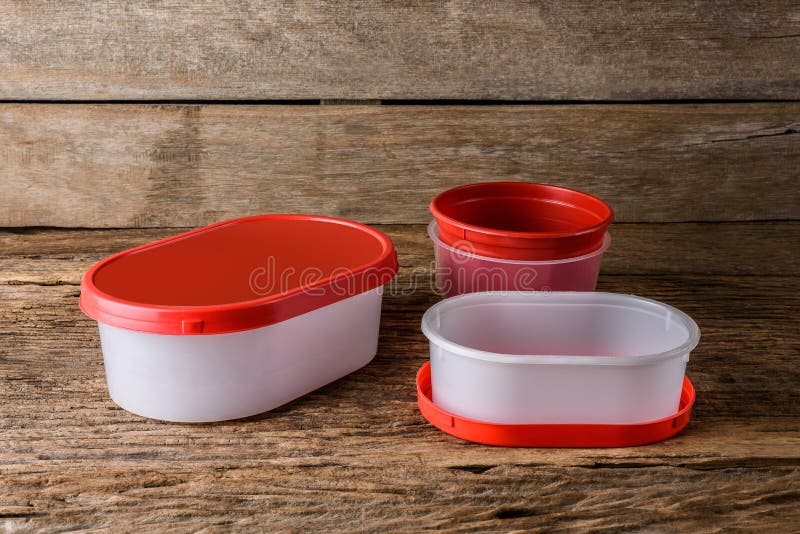 Empty Containers For Food On Wooden Background Stock Photo - Image of ...