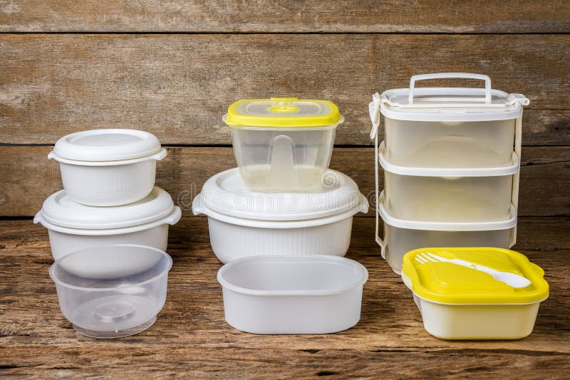 Empty Containers For Food On Wooden Background Stock Image - Image of ...