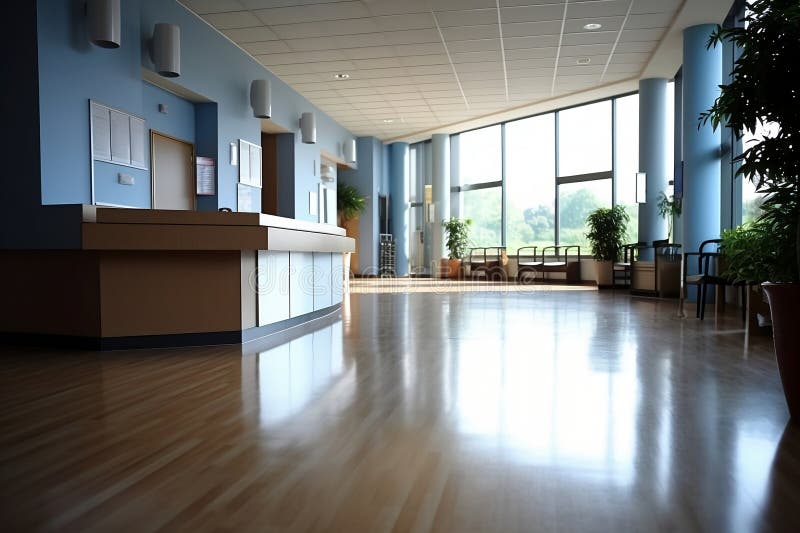 Empty Contemporary Hospital Reception Room with Big Windows. Ai ...