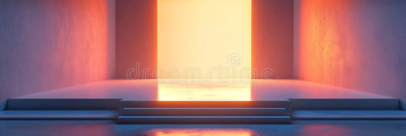 Empty Contemporary Stage with Glowing Orange Back Wall, Platform, and ...